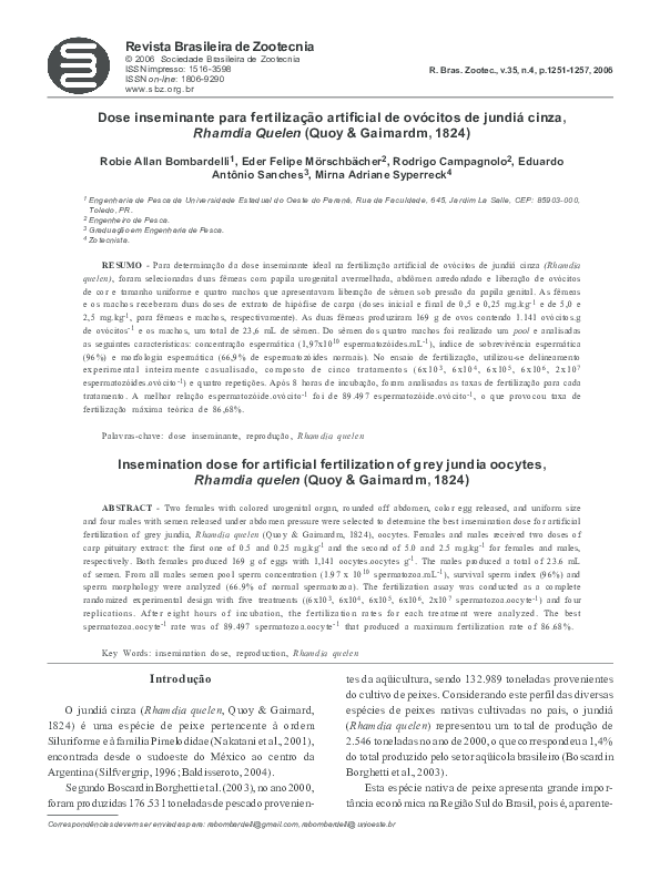 (PDF) Dose inseminante para fertilização artificial de ovócitos de ...