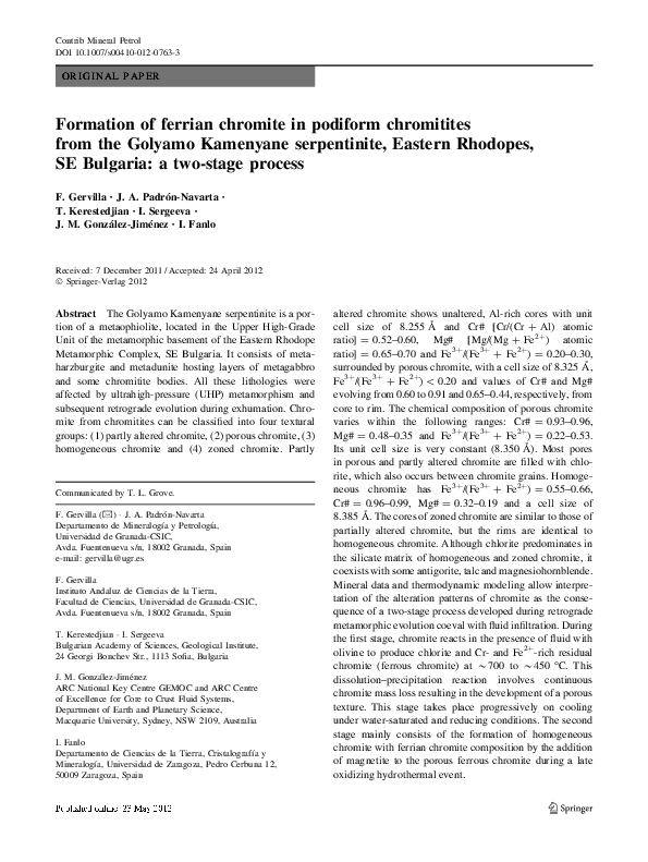 (PDF) Formation of ferrian chromite in podiform chromitites from the ...