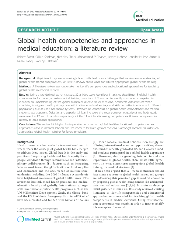 (PDF) Global health competencies and approaches in medical education: a ...