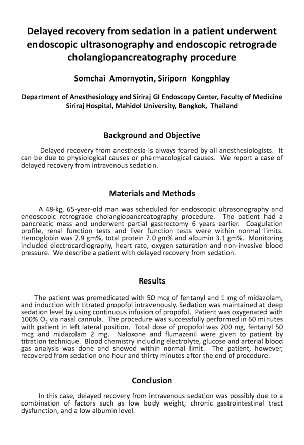 (PPT) Delayed recovery from sedation in a patient underwent endoscopic ...