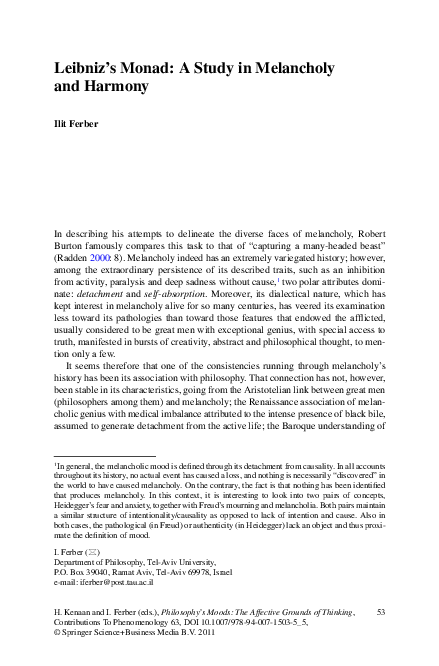 (PDF) "Leibniz's Monad: A Study in Melancholy and Harmony"