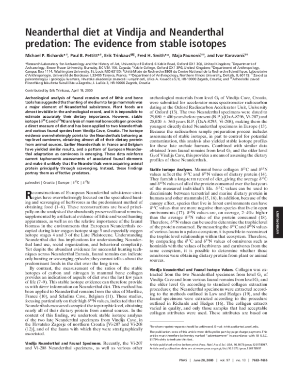 (PDF) Neanderthal diet at Vindija and Neanderthal predation: The ...