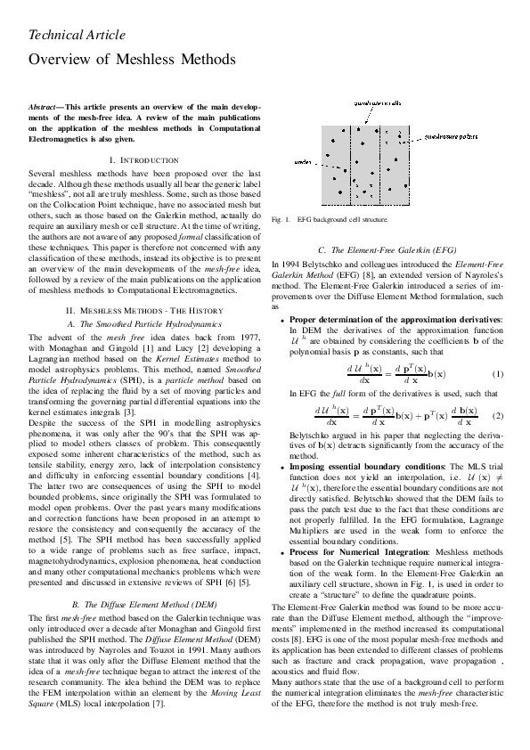 (PDF) Technical Article Overview of Meshless Methods