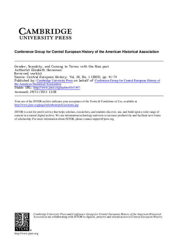 (PDF) Gender, Sexuality, and Coming to Terms with the Nazi past