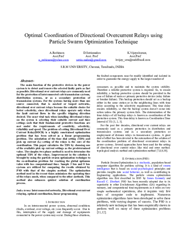 Doc Optimal Coordination Of Directional Overcurrent Relays Using Particle Swarm Optimization