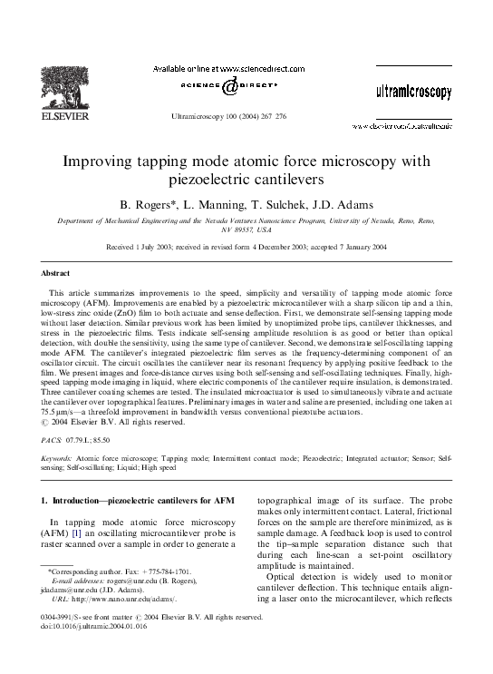 (PDF) Improving tapping mode atomic force microscopy with piezoelectric cantilevers