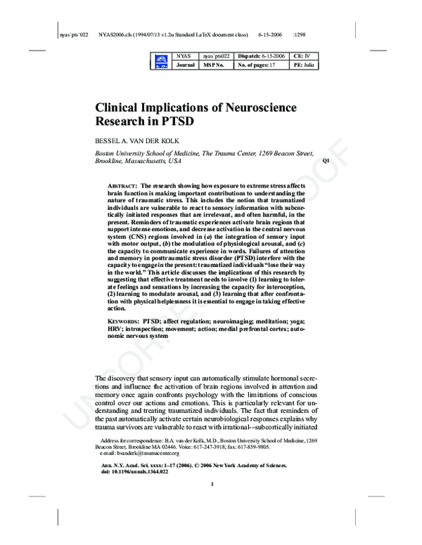 (PDF) Clinical implications of neuroscience research for treatment of PTSD
