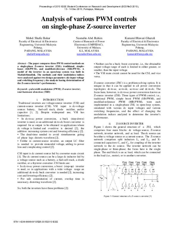 (PDF) Analysis of various PWM controls on single-phase Z-source inverter