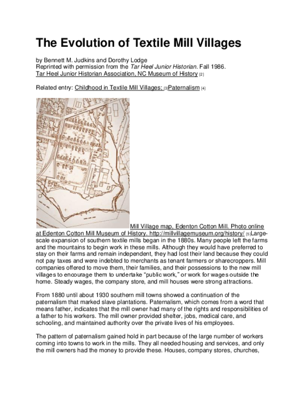 (DOC) The Evolution of Textile Mill Villages