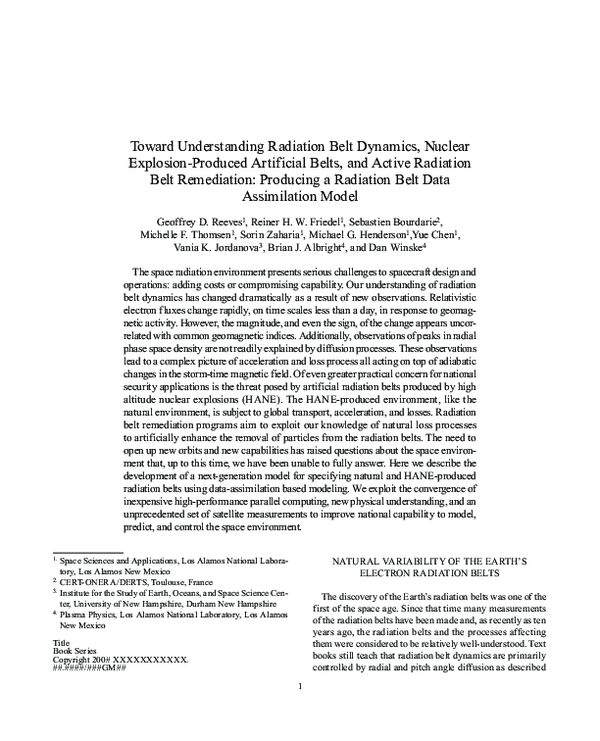 (PDF) Toward Understanding Radiation Belt Dynamics, Nuclear Explosion ...