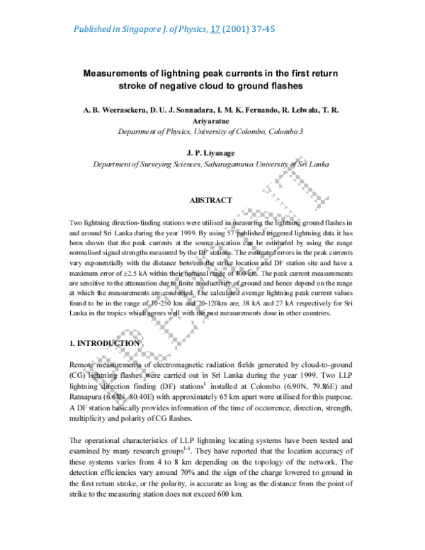(PDF) Measurements of lightning peak currents in the first return stroke of negative cloud to ...