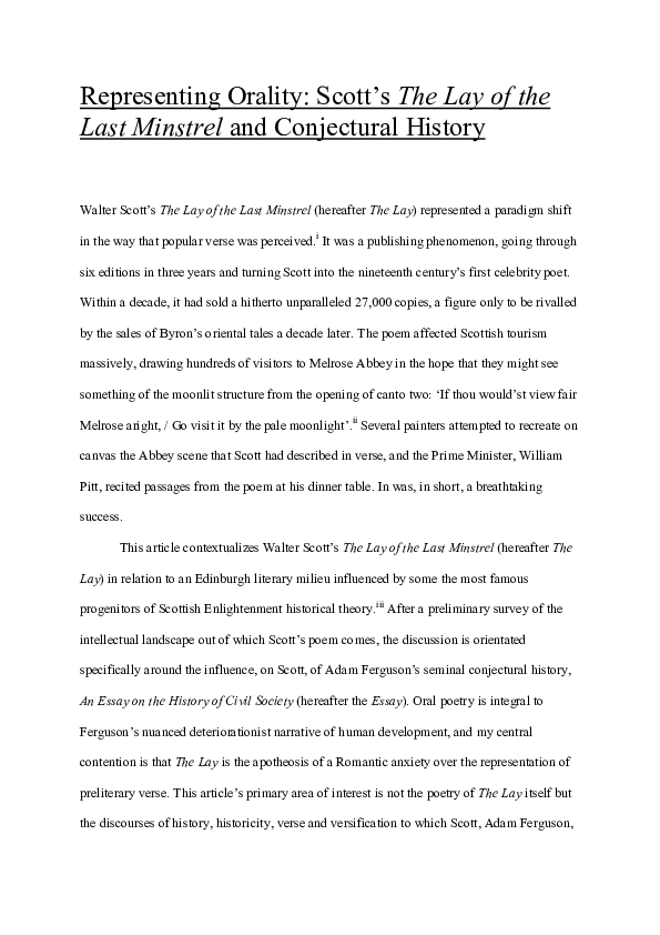 (PDF) ‘Representing Orality: Scott’s The Lay of the Last Minstrel and ...