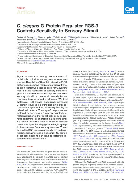 (PDF) C. elegans G Protein Regulator RGS3 Controls Sensitivity to ...