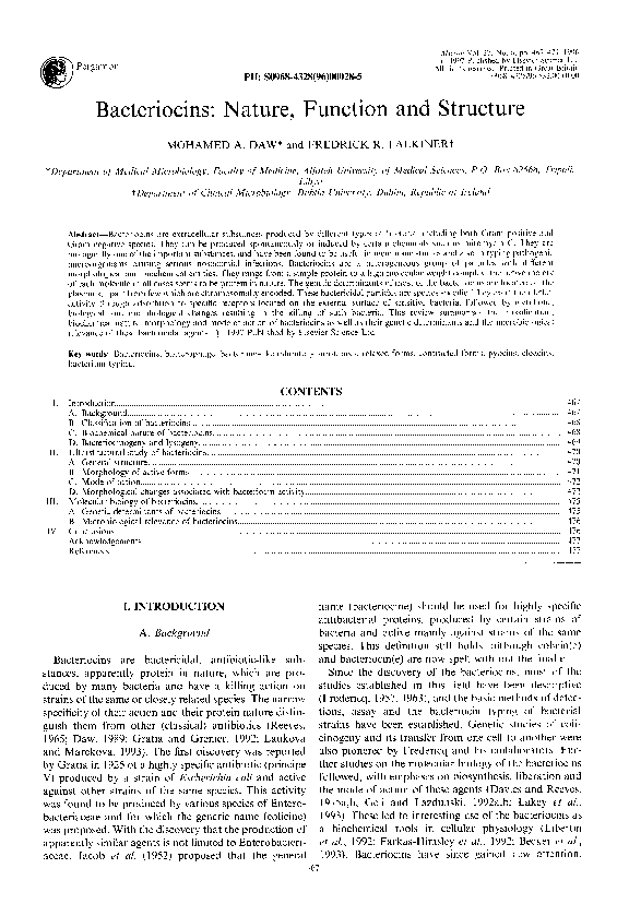 (PDF) Bacteriocins Nature, Function and Structure