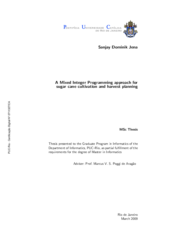 Pdf Optimizing Sugar Cane Cultivation With Mip 