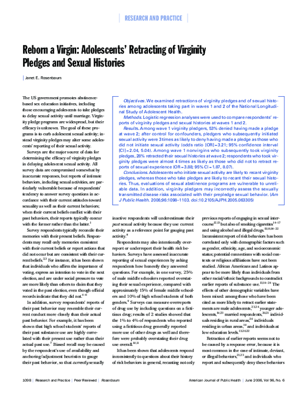 (PDF) Reborn a virgin: adolescents' retracting of virginity pledges and ...