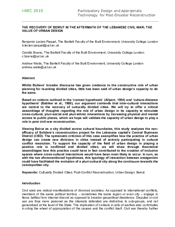 The Recovery of Beirut in the aftermath of the Lebanese Civil War: the ...