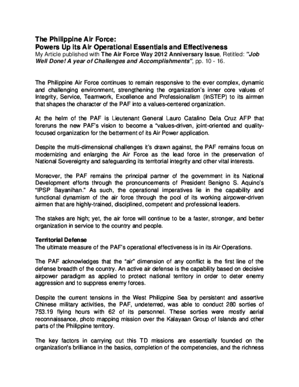 (PDF) PAF: Powers Up its Air Operational Essentials and Effectiveness