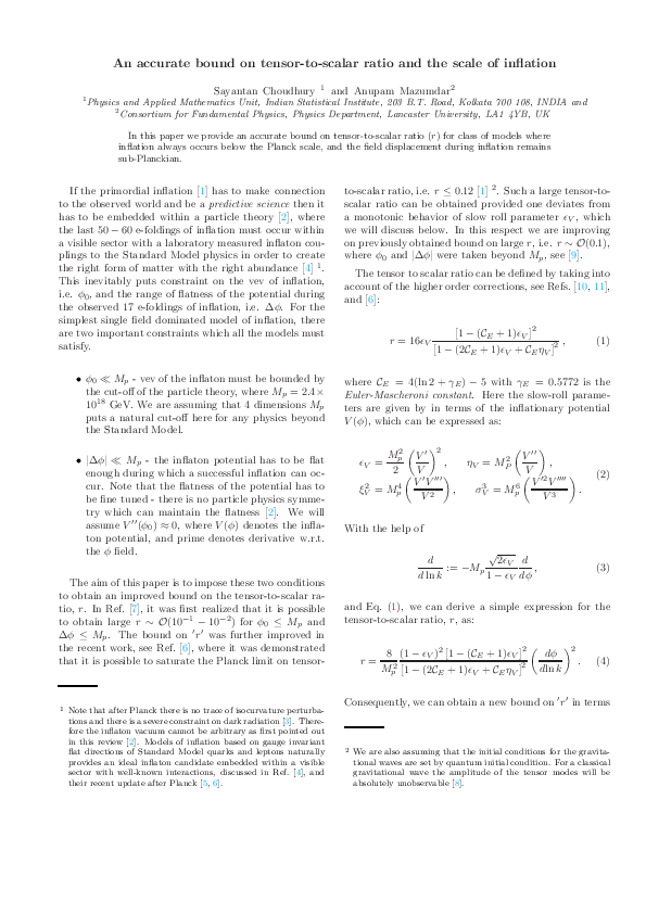 (PDF) An accurate bound on tensor-to-scalar ratio and the scale of inflation