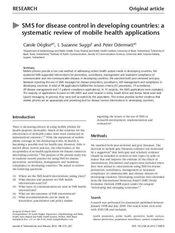 (PDF) SMS for disease control in developing countries: a systematic ...