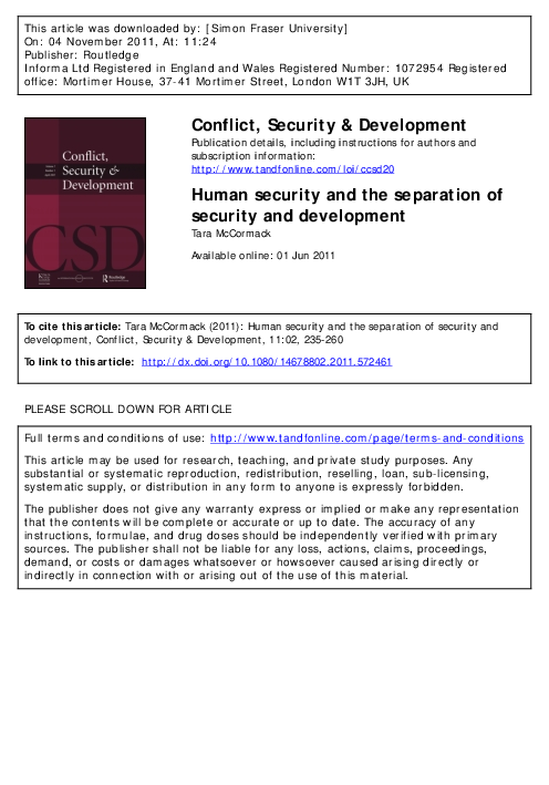 (PDF) Human Security and the Separation of Security and Development