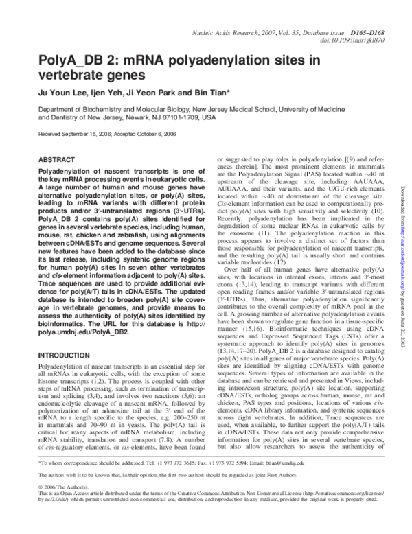 (PDF) PolyA_DB 2: mRNA polyadenylation sites in vertebrate genes