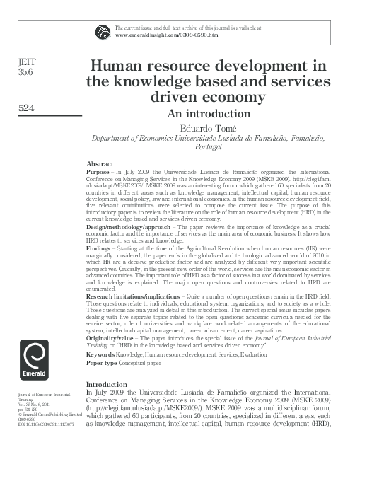 (PDF) Human resource development in the knowledge based and services ...