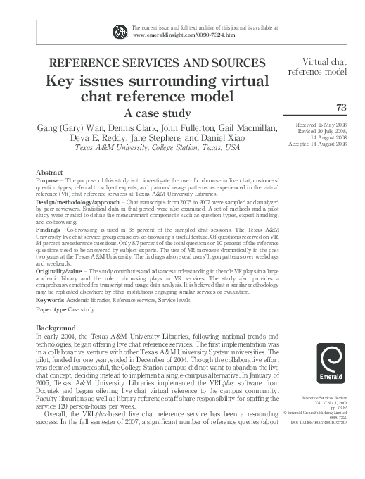 (PDF) Key issues surrounding virtual chat reference model : A case study