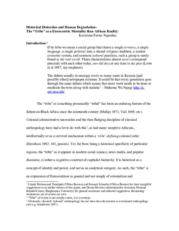 (DOC) Historical Distortion and Human Degradation: The “Tribe” as a ...