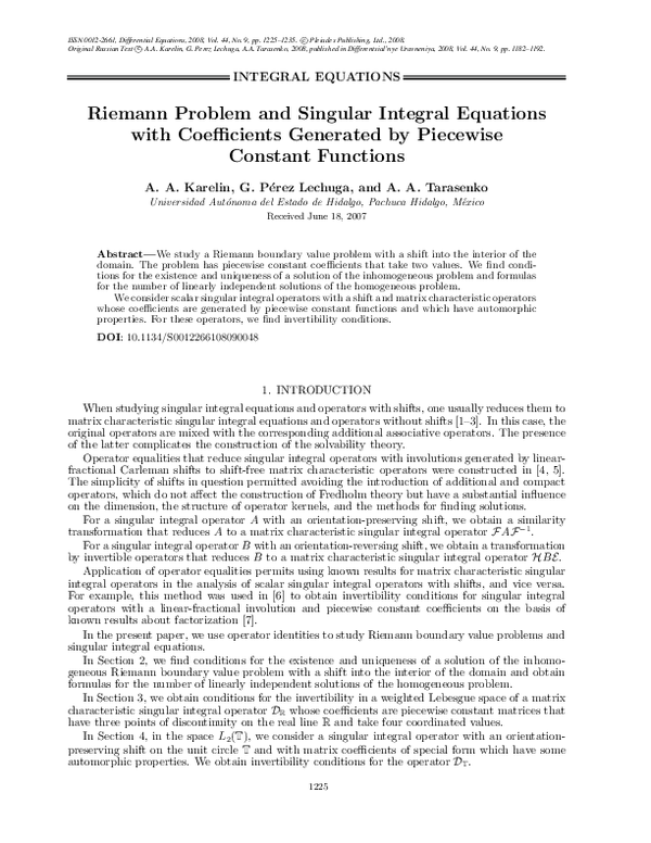 (PDF) Riemann Problem and Singular Integral Equations with Coefficients Generated by Piecewise ...