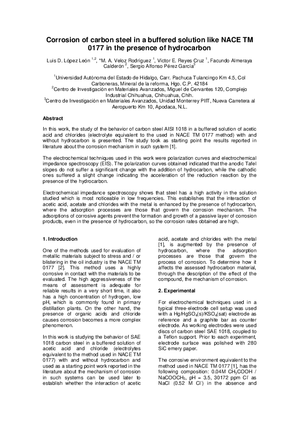 (PDF) Corrosion of carbon steel in a buffered solution like NACE TM ...