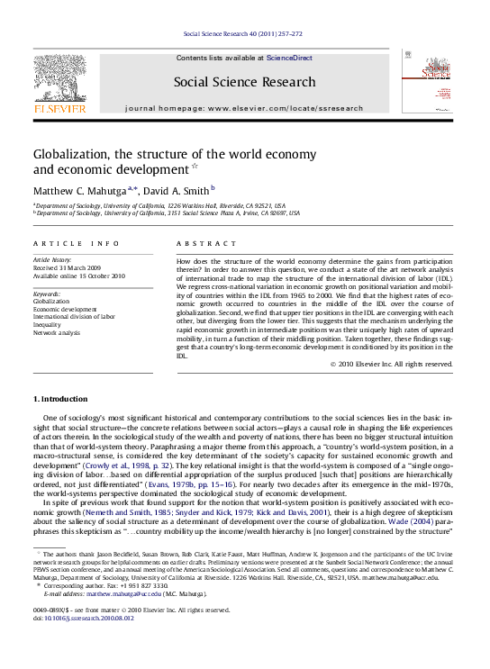 (PDF) Globalization, the structure of the world economy and economic ...