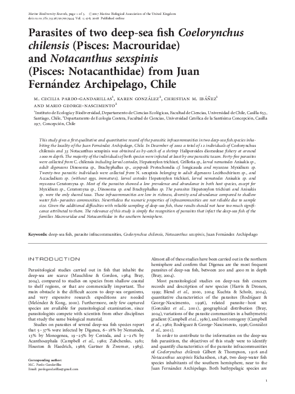 (PDF) Parasites of two deep-sea fish (Pisces: Notacanthidae) from Juan ...