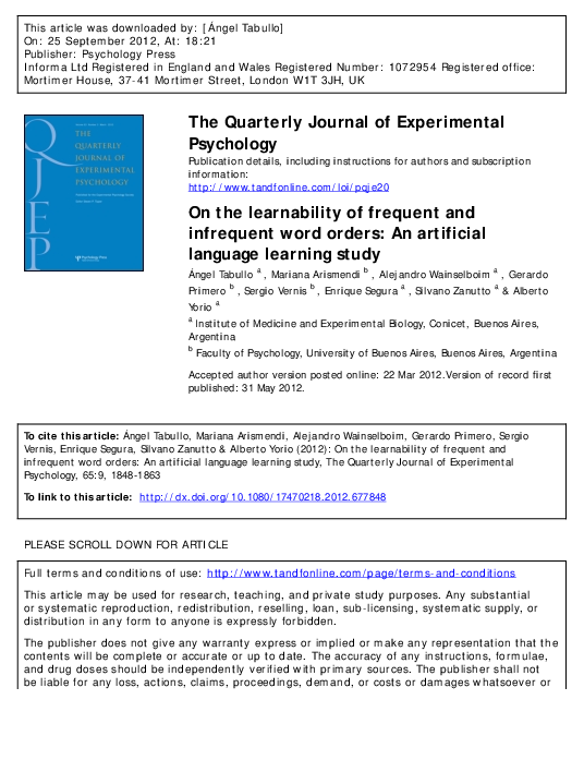 (PDF) On the learnability of frequent and infrequent word orders: An artificial language ...