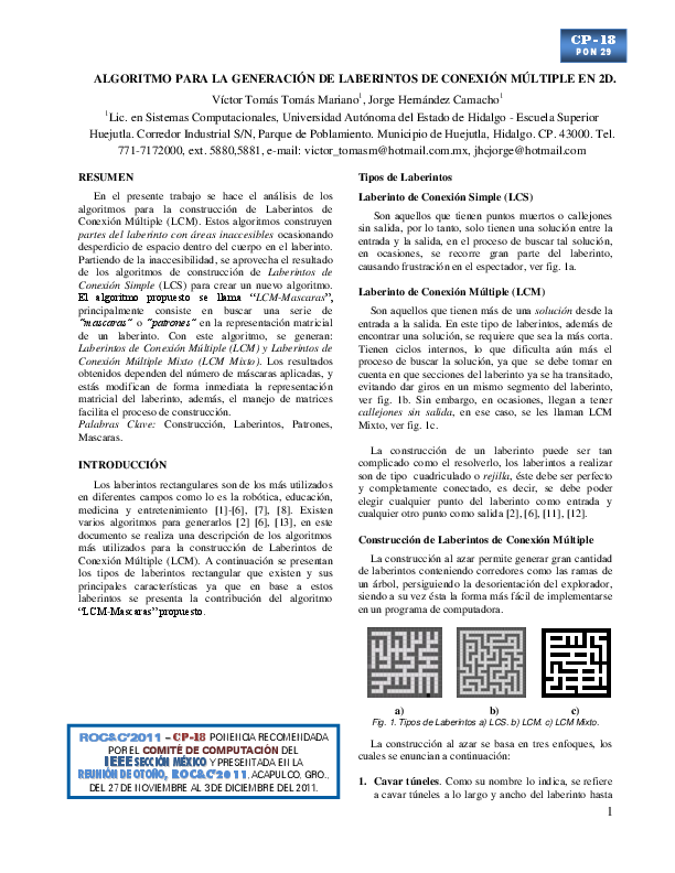 (PDF) Algoritmo para la generación de laberintos de conexión múltiple en 2D