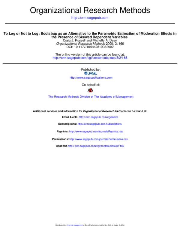 (PDF) To Log or Not to Log: Bootstrap as an Alternative to Parametric ...
