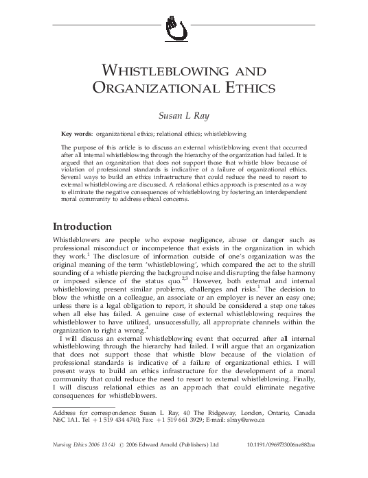 (PDF) Whistleblowing and Organizational Ethics