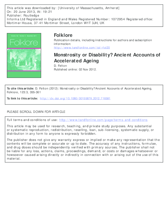(PDF) Monstrosity or Disability? Ancient Accounts of Accelerated Ageing