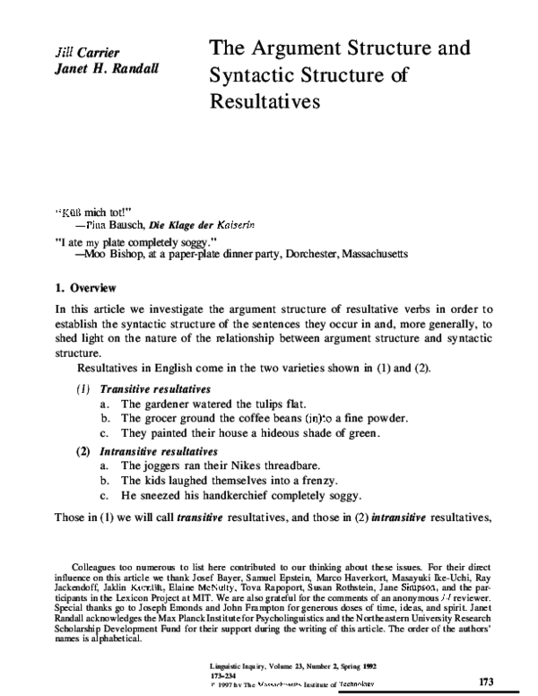 (PDF) The argument structure and syntactic structure of resultatives