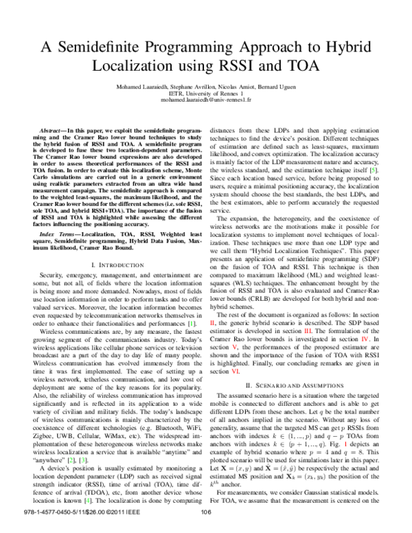 A Semidefinite Programming Approach To Hybrid Localization Using Rssi And Toa 