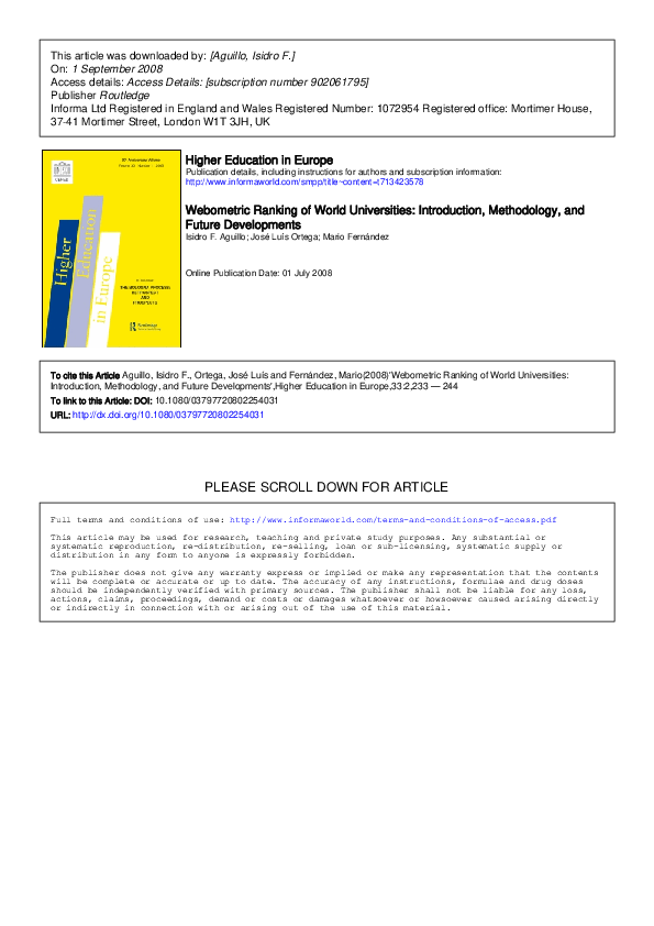(PDF) Webometric ranking of world universities: Introduction ...