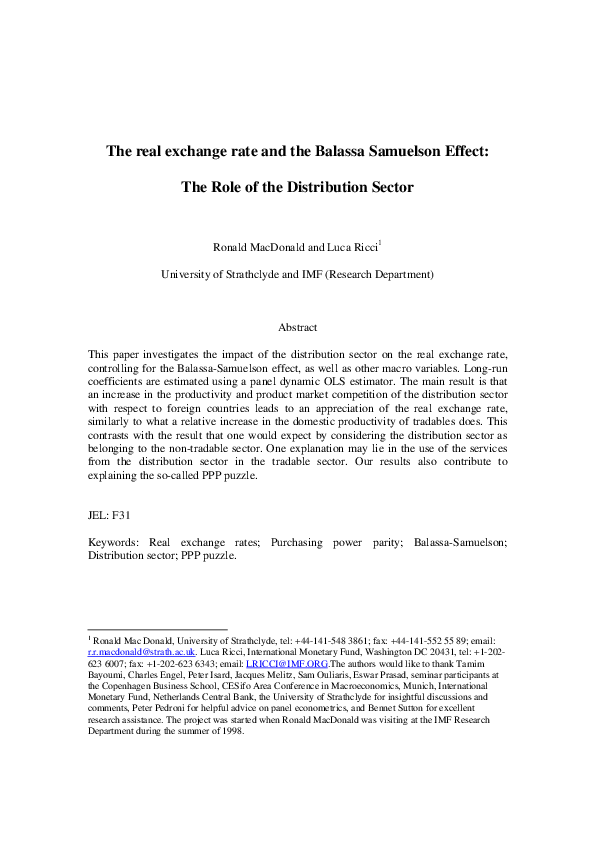 (PDF) THE REAL EXCHANGE RATE AND THE BALASSA–SAMUELSON EFFECT: THE ROLE ...