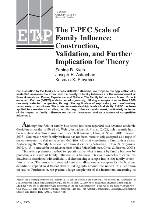 (PDF) The F‐PEC Scale of Family Influence: Construction, Validation ...