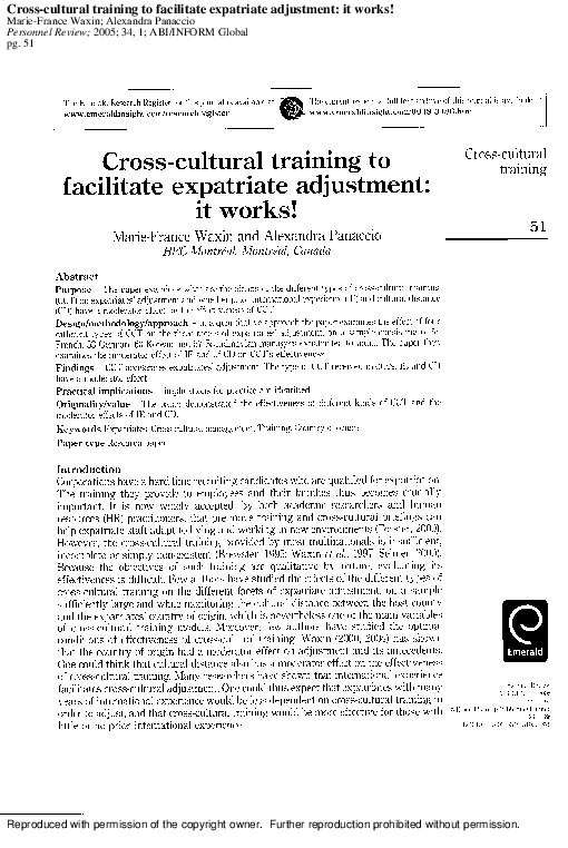 (PDF) Cross-cultural training to facilitate expatriate adjustment: it ...