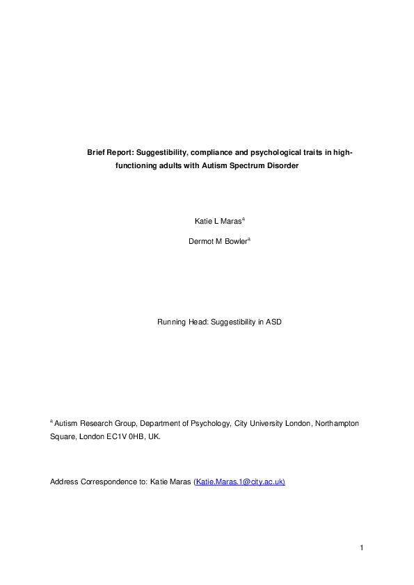 (PDF) Brief report: Suggestibility, compliance and psychological traits ...