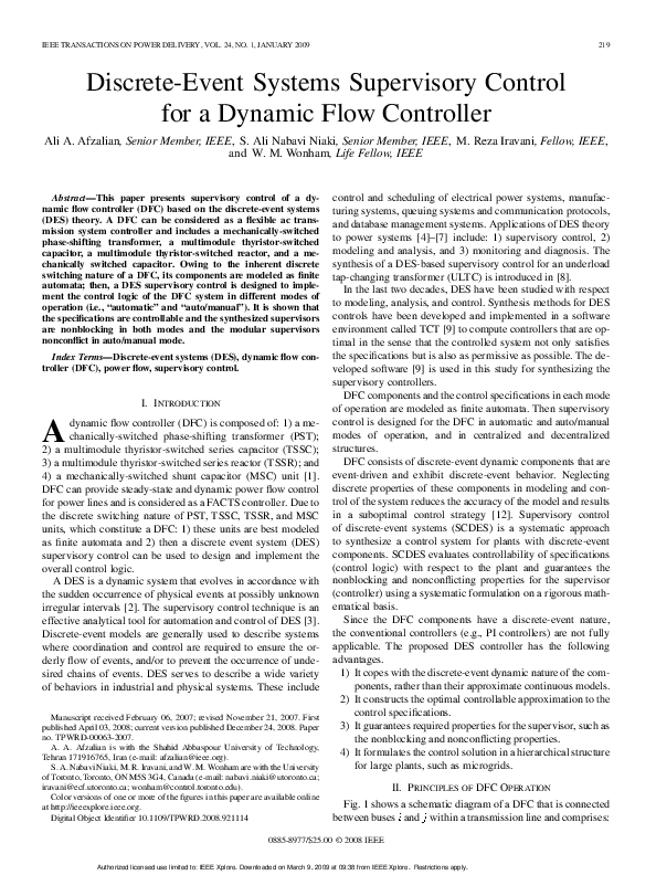 Pdf Discrete Event Systems Supervisory Control For A Dynamic Flow Controller