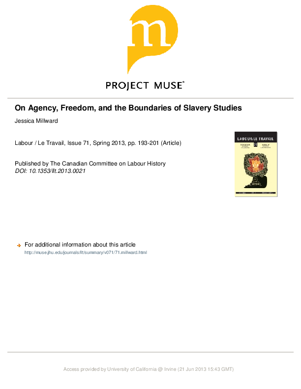 On Agency, Freedom and the Boundaries of Slavery Studies