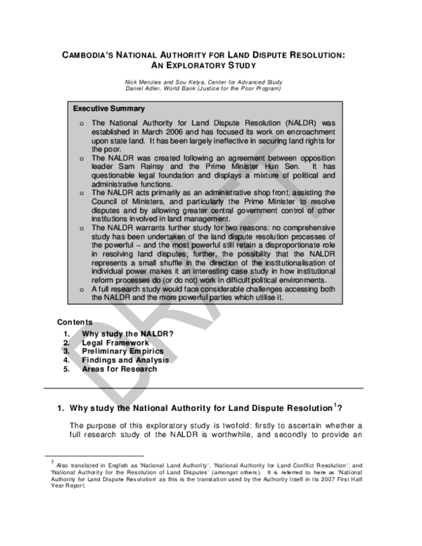 (PDF) CAMBODIA’S NATIONAL AUTHORITY FOR LAND DISPUTE RESOLUTION: AN ...