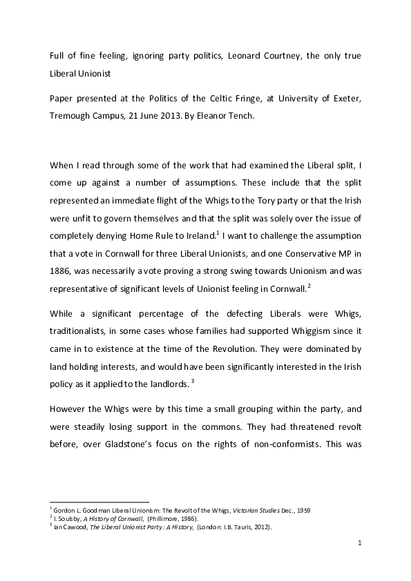 (DOC) Leonard Courtney, the only true Liberal Unionist- The 1886 Home ...