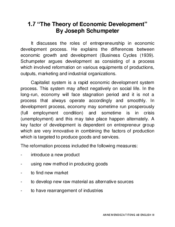 (DOC) The Theory of Economic Development